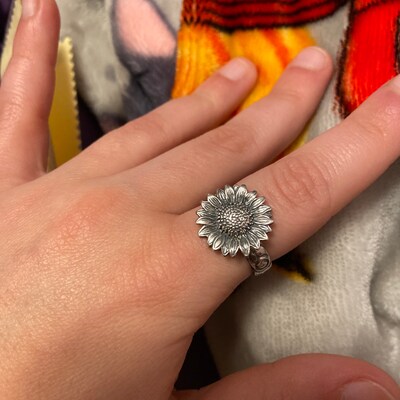 Sunflower Ring Sterling Silver Sunflower Ring With Flower Band Summer ...