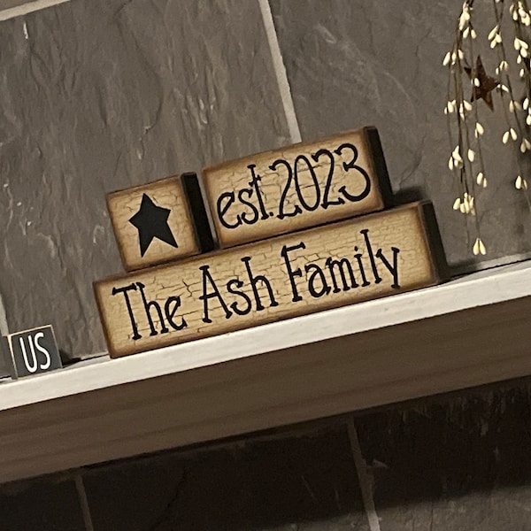 Primitive Personalized Wooden Stacking Block Set Rustic Shelf Sitter - Etsy