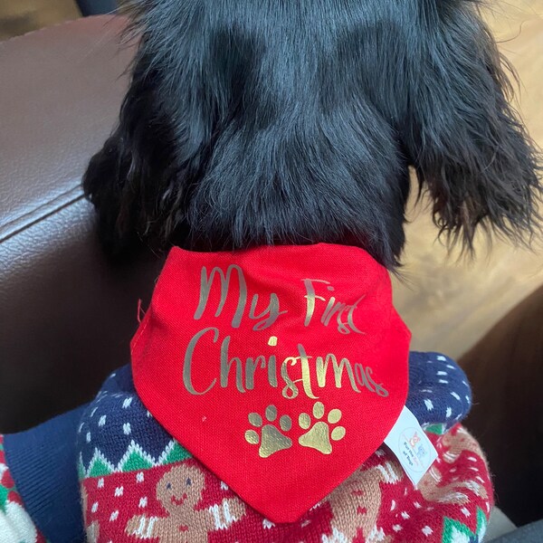 RED My First Christmas Dog Cat Bandana Neckerchief Bandana for Dogs ...