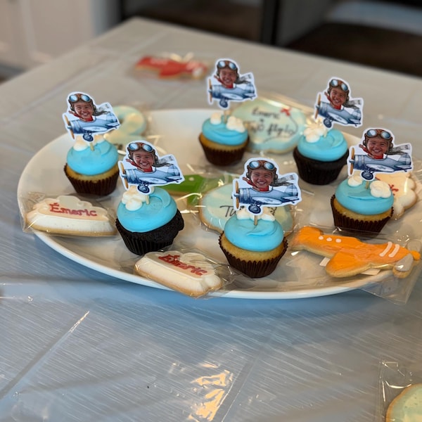 Pilot Cupcake Topper With Photo, Aviator Cupcake Topper, Plane ...