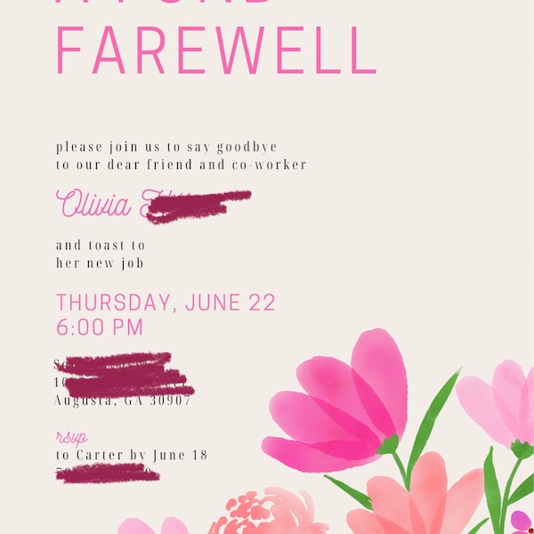 Floral Going Away Party Invitations Template, Digital Farewell Party ...