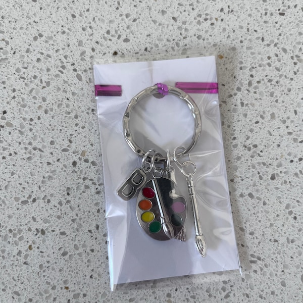 Personalised Artists Keyring, Palette and Paint Brush Keychain ...