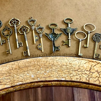 Set of 18 Large Skeleton Key Collection Antiqued Brass - Etsy