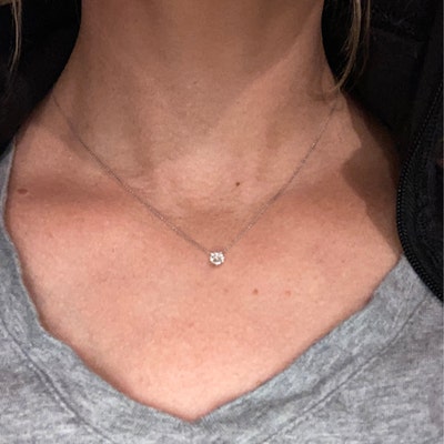 Attached Diamond on Chain, 14kt Gold Diamond Necklace, Diamond ...