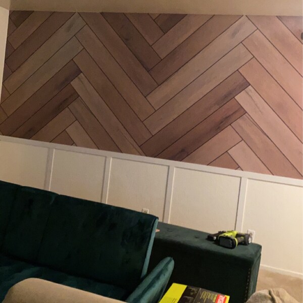 Large Wide Faux Wood Herringbone Removable Wallpaper, Peel and Stick ...