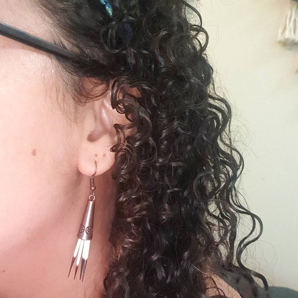 Native Ojibwe Made Porcupine Quill Copper Gold Cone Earrings - Etsy