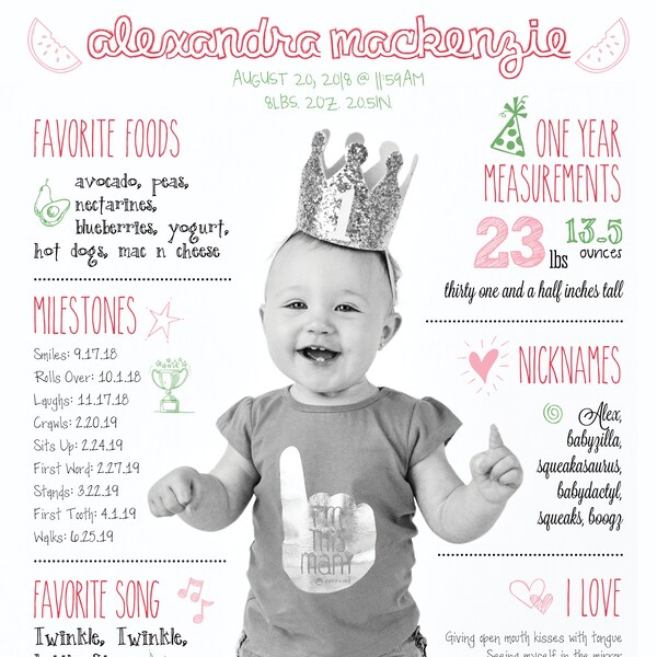 Baby’s First Birthday, Fun Fact, Baby Infographic, Poster, Wall Decor ...