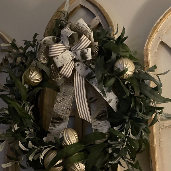 Christmas Bow, Farmhouse Bow, Winter Bow, Holiday Bow, Birch Wood Bow ...