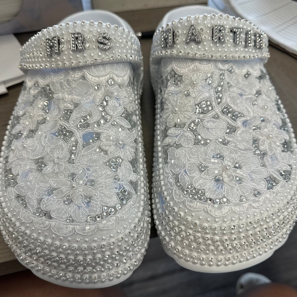 Personalized Christmas Gift Bridal Slippers, Lace and Crystal Stones ...