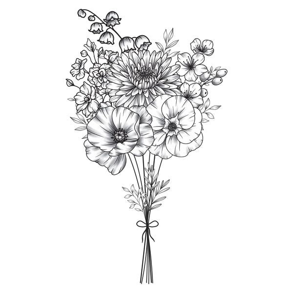 Duplicate Birth Flower Bouquet, Family Birth Month Tattoo Design, up to ...