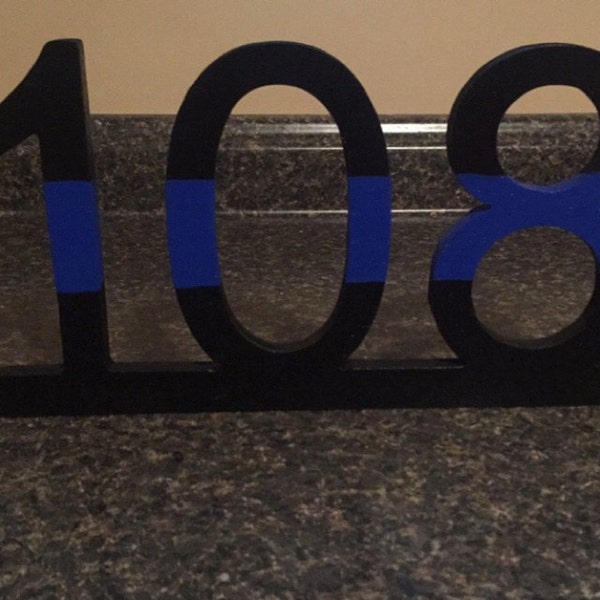 Police Officer Thin Blue Line Wooden Badge Number Thin Blue Line Decor ...