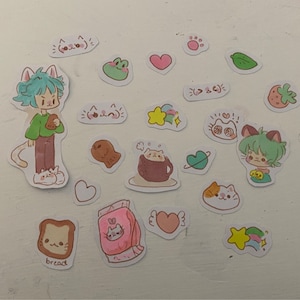 Cherry Kitty Stickers Cute Pink Cat Deco Sticker Sheet Sakura - Etsy