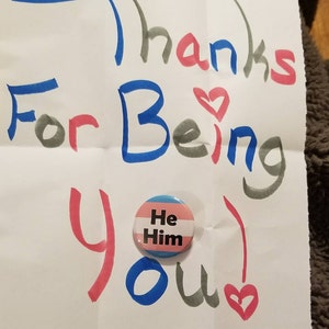 BOLD Trans Flag Pronoun Button he Him | Etsy