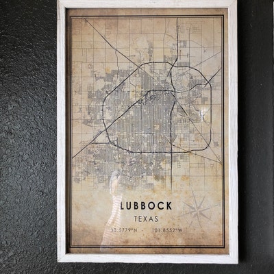 Lubbock Vintage Map Print Lubbock Map Texas Map Art Lubbock City Road ...