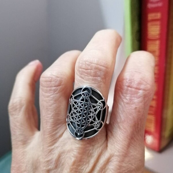 Metatrons Cube Ring,925 Sterling Silver Mercabah Tetrahedron Talisman ...