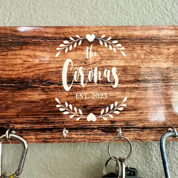 Personalized Key Holder for Wall, Housewarming Gifts for Couple W/ Last ...