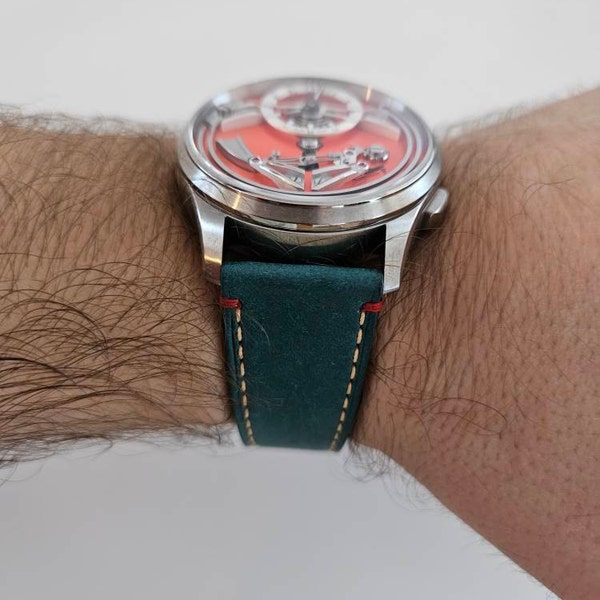Bespoke Racing Rally Navy Mix Red Epsom Leather Watch Strap, Slim Watch ...