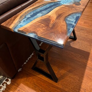 Stone Epoxy Table, Live Edge Wooden Table, Epoxy Ocean River , Natural ...