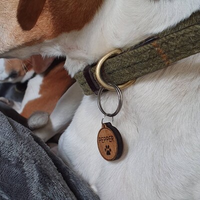 Wooden Dog Tag, Personalised Dog ID Tag, Rustic Pet ID Tag, Custom Pet ...