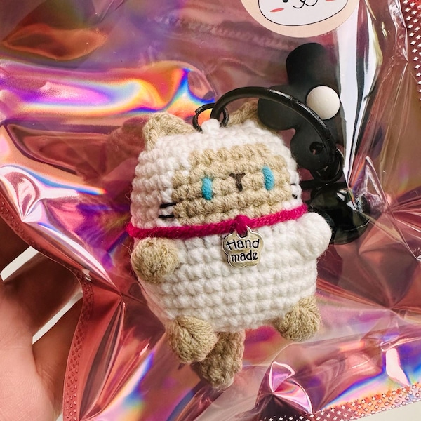 Personalized Cute Crochet Cat With Flower and Bell Keychain - Etsy