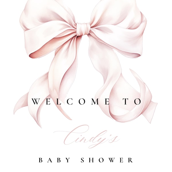 Pink Bow Baby Shower Welcome Sign Editable Canva Template Pink Coquette ...