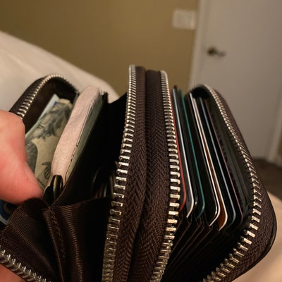 AG Wallets Unisex Small Cow Leather RFID Double Zipper Credit Card ...