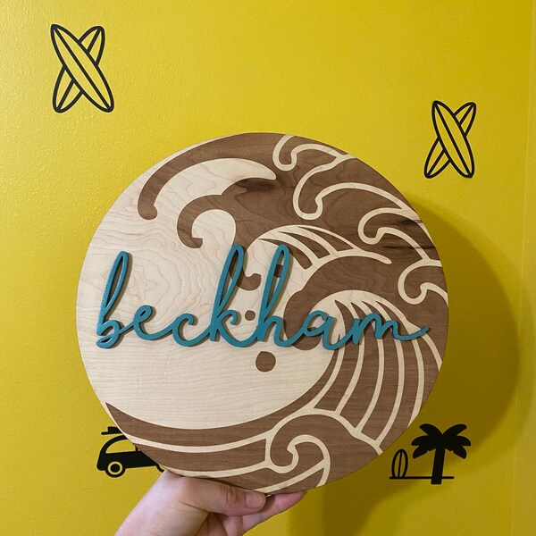 Waves Name Round | Surf Name Sign | Custom Beach Name Sign | Surf ...