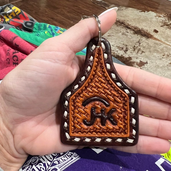 Handmade Leather Ear Tag Key Chains Personalized With Your Initials or ...