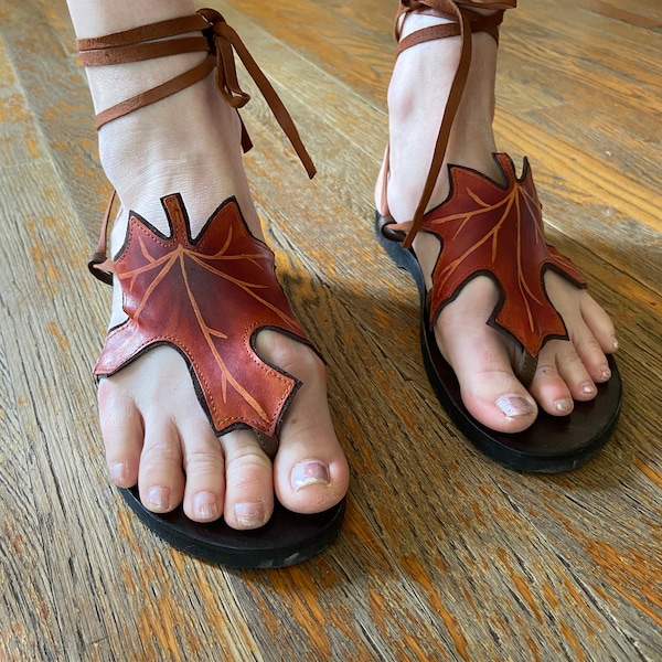Gum Leaf Sandals,womens Sandals,handmade Leather Sandals,fairy Wedding ...
