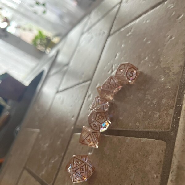 Arcane Gate Sparkling Prismatic Foil Effect Dice Set Golden Translucent ...