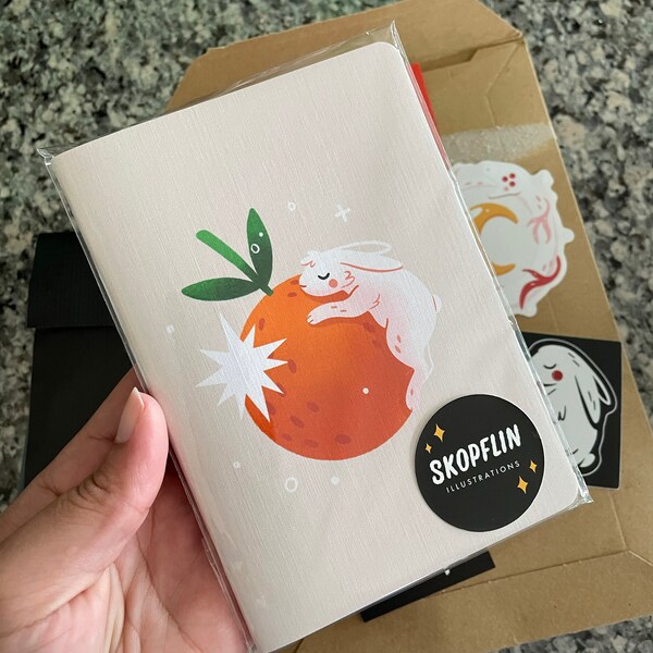 A6 Fox Bunny Notebook - Mini Handmade Sketchbook - Plain Notebook ...