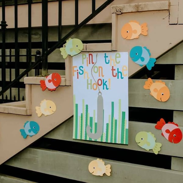 Pin the Fish on the Hook Birthday Party Game - Etsy