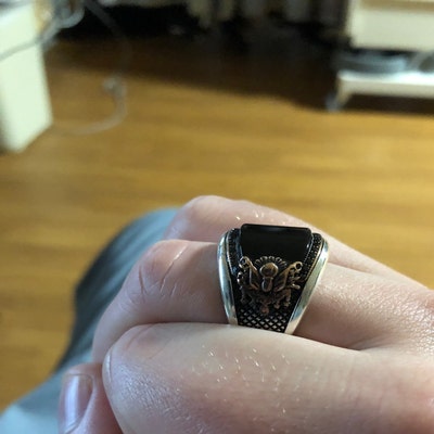 Mens Black Gemstone Cocktail Ring, Custom Signet Sterling Silver Onyx ...