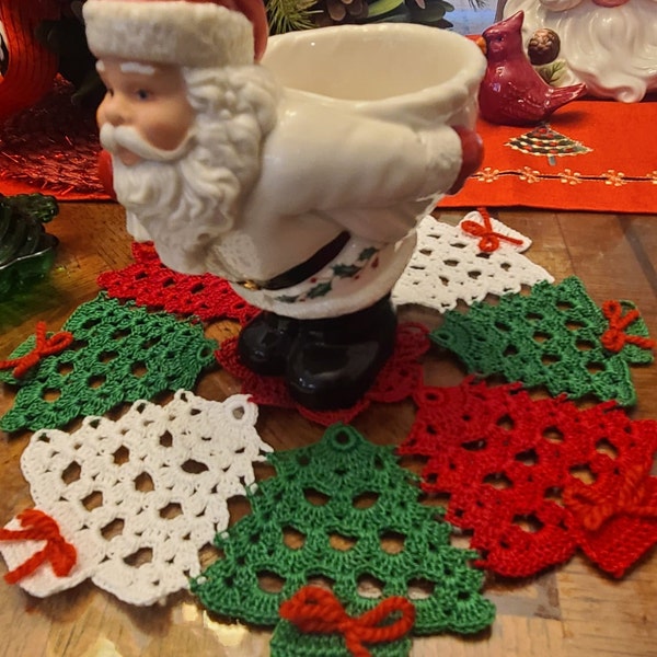 Handmade Christmas Tree Crochet Colorful Doily, Home Decor, Holiday ...