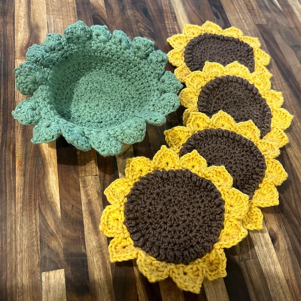 Crochet Sunflower Coasters in a Basket Pattern - Etsy