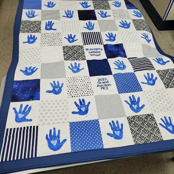 Custom Handprint Quilt, Gift for Teacher, Gift for Grandma, Family ...