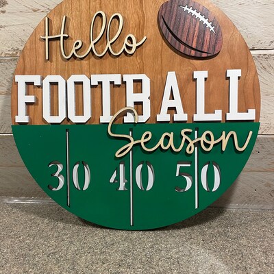Hello Football Season Sign, Digital Download, Round Door Hanger Svg ...