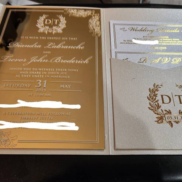 Acrylic Wedding Invitation, Wedding Invitation, White Pocket Envelope ...