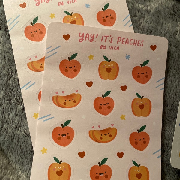 Peach Sticker Sheet - Kawaii Stickers - Cute Stationery - Journal ...