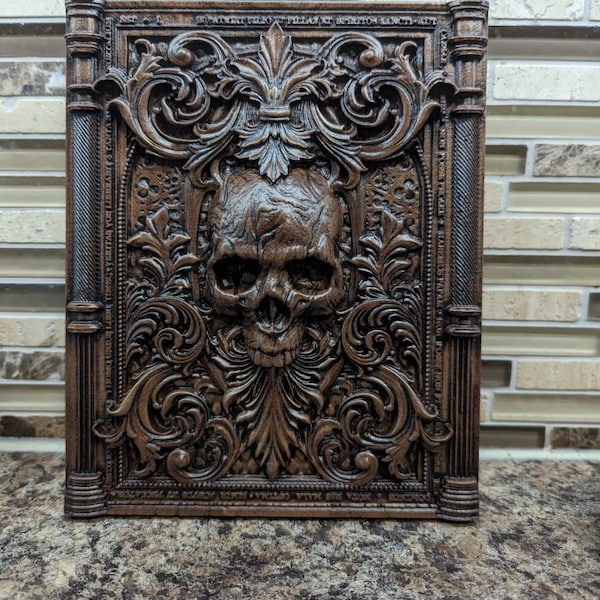 Skull Carved Panel Made of Wood, Wood Wall Art, Carved Skull of Wood ...