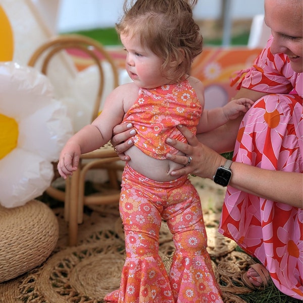 Two Groovy Birthday Outfit, Toddler Crop Top,groovy Girl Outfit, Floral ...