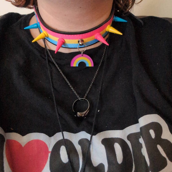 Pride Flag Spiked Choker Collar, Pansexual Asexual Bisexual Non-binary ...