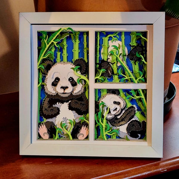 3D SVG Panda Bears Shadow Box, 3D SVG Panda Cubs, 3D Bamboo Svg, Baby ...