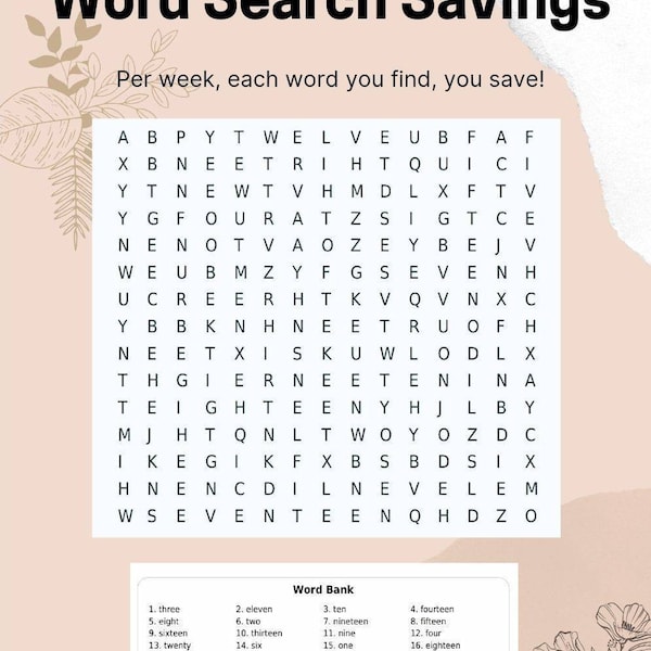 Savings Success Challenge Word Search - Etsy