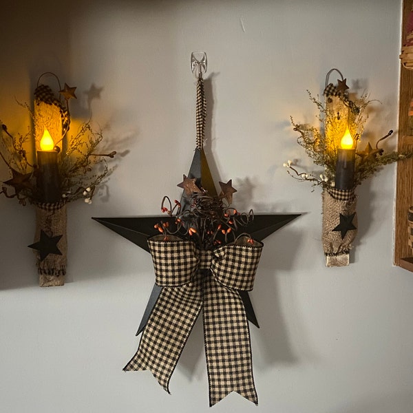 Black Metal Barn Star: Country Pip Berry Decor, 12" Rustic Bow - Etsy