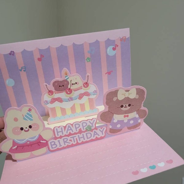 Cute Greeting Card Pink Bunny Kawaii Birthday Card for Her Girls Gifts ...