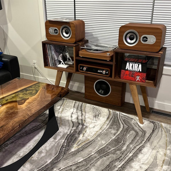 Lowboy Record Player Console / Customizable Vinyl Cabinet / Solid ...