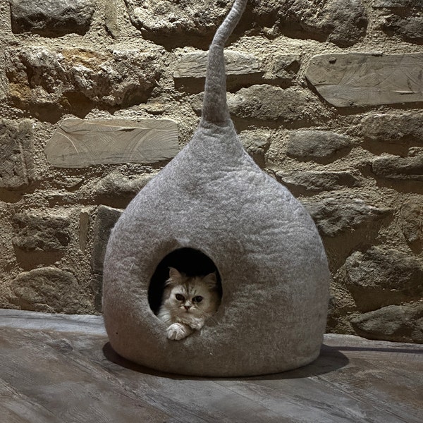 Cat Cave Bed, Cat Cave Felt Wool, Cat Lover Gift, Modern Cat Bed, Cat ...