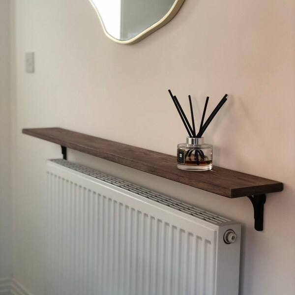 Rustic Solid Wood Radiator Shelf With Cast Iron Brackets Handcrafted ...