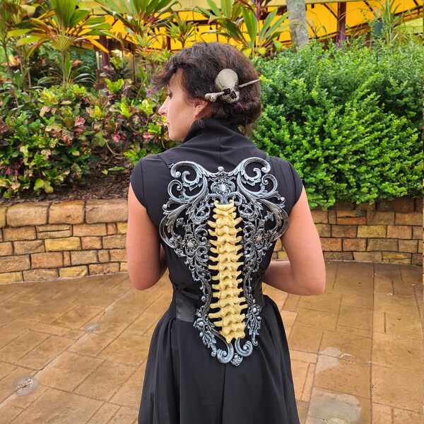 Silver & Bone Effect Spine Metallic Latex Rubber Filigree Back Piece ...